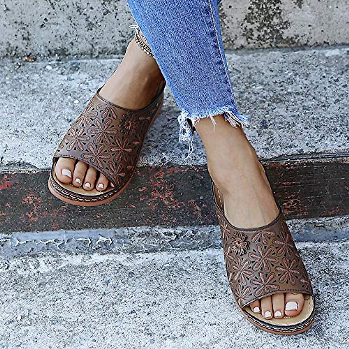 justHIGH Women's Open Toe Classic Roman Style Sandals Stretch Flatform Slide Sandal