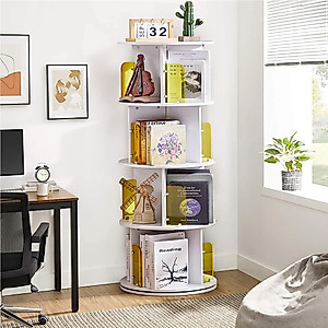 VECELO Rotating Bookshelf, 4-Tier Small Corner Display with Acrylic Window, Ideal Storage Solution for Kids and Adults in Bedrooms, Living Rooms, Space Efficient and Elegant White Design