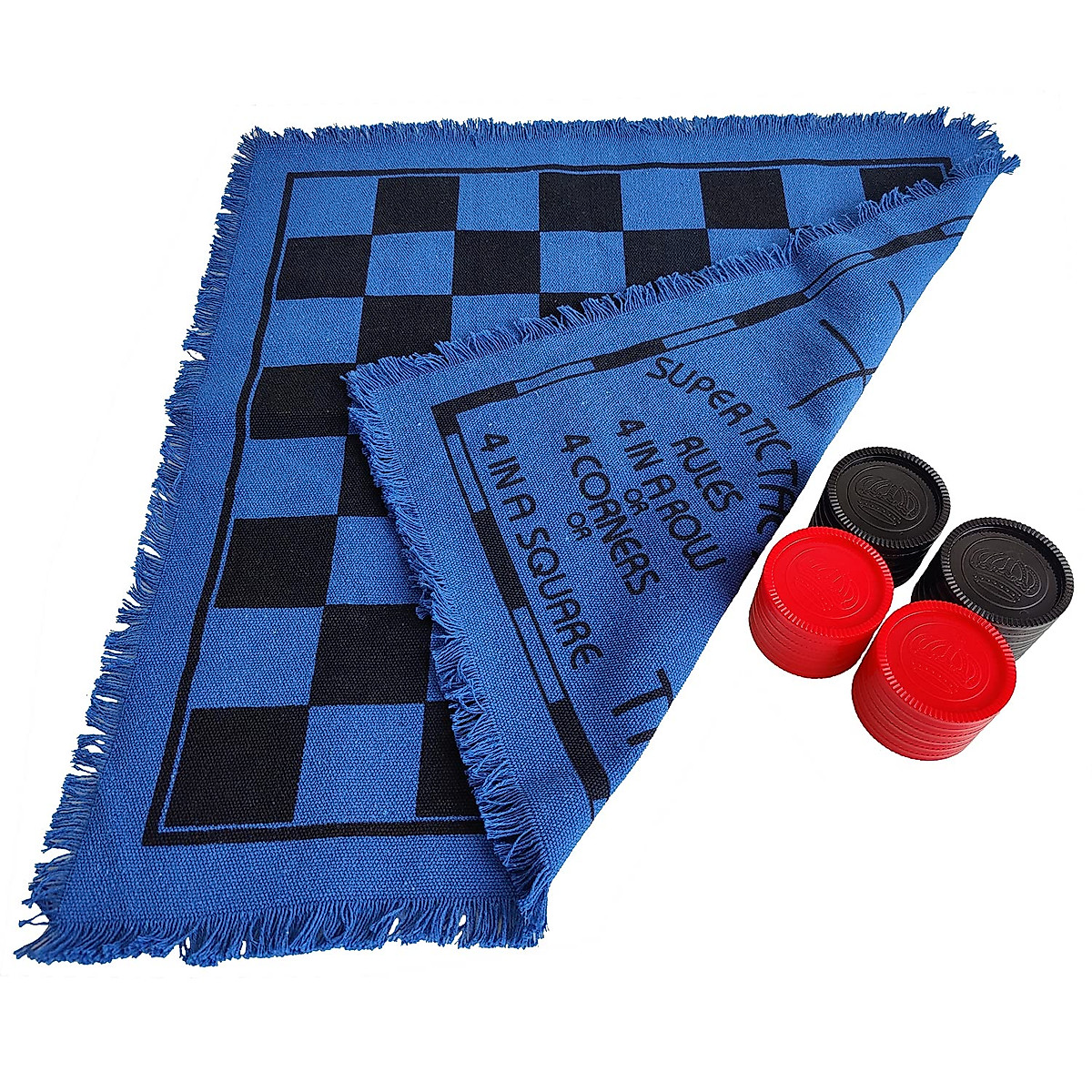 SEETOOOGAMES Giant Checkers Board Game - Large 3 in 1 Reversible Checker Rug Game Tic Tac Toe Game for Kids Adults and Family Indoor Outdoor Activities - Blue