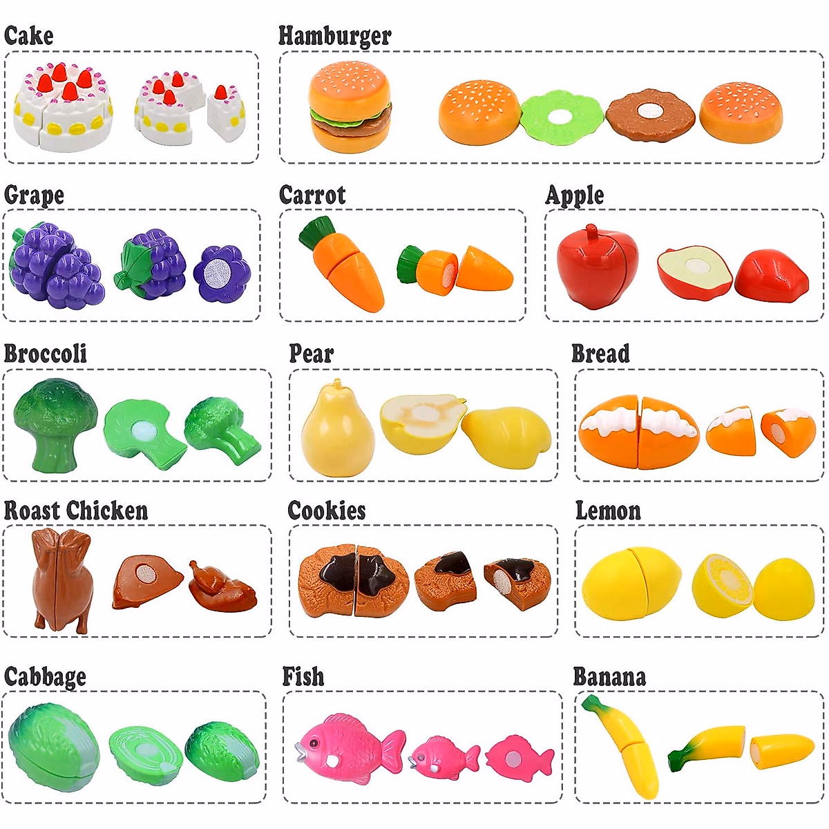 DigHeath Pretend Play Food Set,Kitchen Cutting Toys,BPA Free Plastic Fruits & Vegetables for Kids with Realistic Basket,Knife and Chopping Board,Best Children Educational Play Set