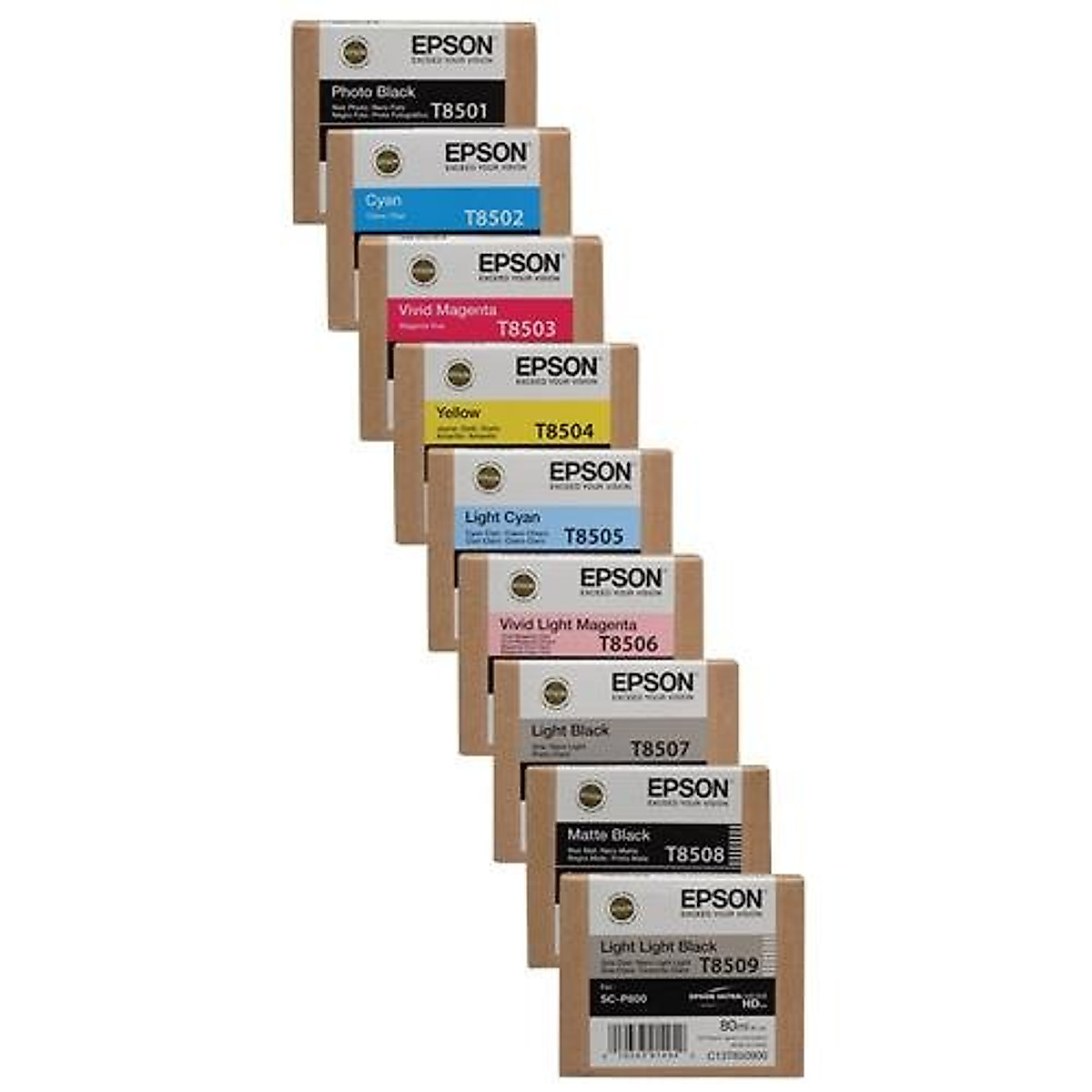 Epson T850 Ultrachrome HD Ink Bundle for SureColor P800 - Photo Black, Cyan, Vivid Magenta, Yellow, Light Cyan, Light Magenta, Matte Black