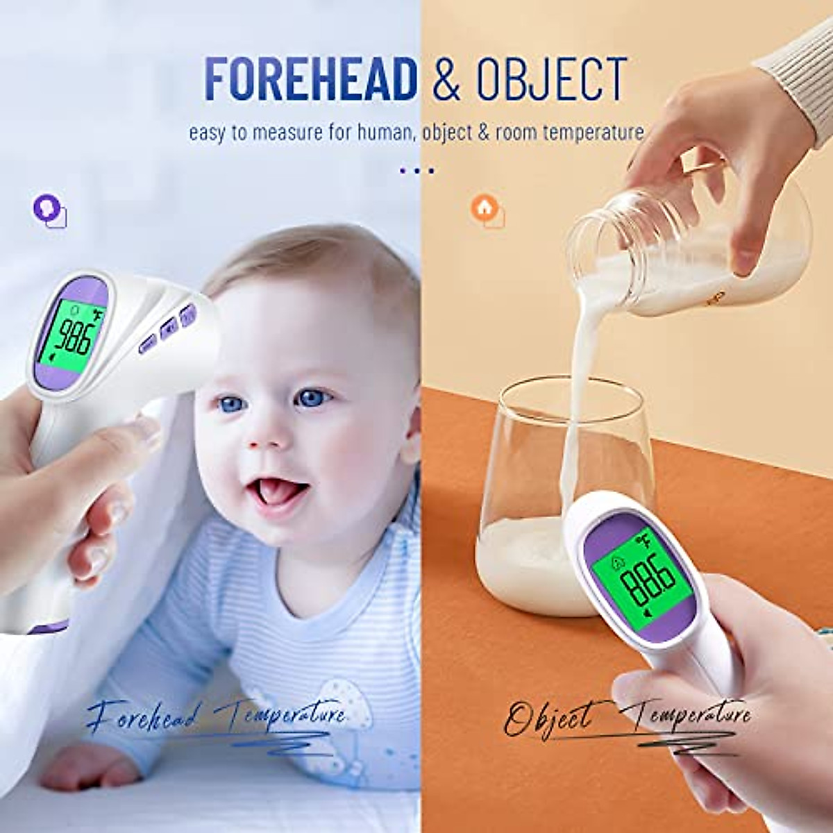 GoodBaby No-Touch Digital Forehead Thermometer, Infrared Thermometer for Adults, Kids & Babies, 1 Second Measurement, Fever Alert and 35 Sets Memory, Purple