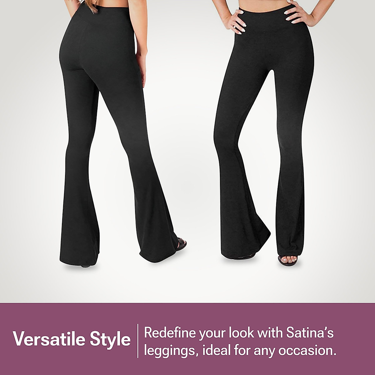 SATINA High Waisted Flare Leggings for Women - Bell Bottom Jeans, Hippy Pants - Buttery Soft Palazzo Yoga Pants with Versatile Sizing - Solid Black