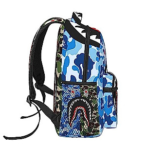 AIRPO Shark Teeth Camo Backpacks Camouflage Fashion Big Capacity Laptop Daypack 17 Inch Lightweight Multiple Backpack Travel Shoulders Bag For Women Men