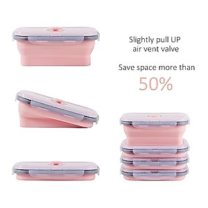 Collapsible Food Storage Containers with Airtight Lid, 16.9 oz, Compact Kitchen Stacking Silicone Collapsible Meal Prep Container Set for Leftover, Microwave Freezer Dishwasher Safe, Pink, Set of 4