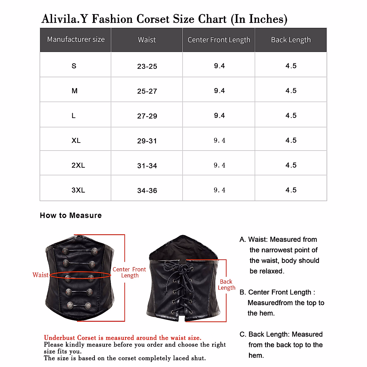 Alivila.Y Fashion Women's Faux Leather Rivet Steampunk Retro Boned Wide Corset Belt 21674-Black-M