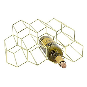 HOMOKUS Wine Rack Countertop Metal Wine Holder 9 Bottles Tabletop Wine Rack Storage Wine Shelf Portable Wine Cabinet Freestanding Wine Holder for Bar Counter Restaurant Table and Living Room (Gold)