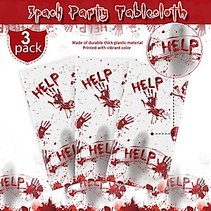 3Pcs Halloween Bloody Handprint Tablecloth Decorations, Plastic Handprints Shadowy Bloody Skull Table Cover Backdrop Banner for Halloween Vampire Zombie Horror Party Supplies,54 x108 inches