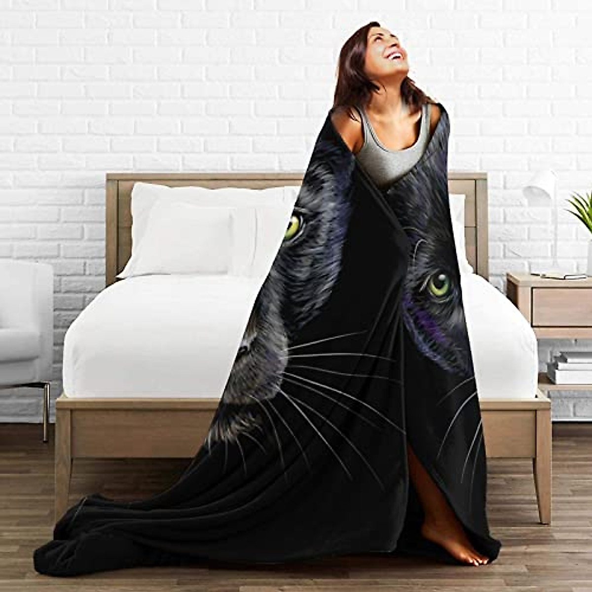 Panther Throw Blanket Realistic Animal Head Plush Fleece Flannel Blanket Ultral Soft for Sofa Couch Bed Living Room Pet Suitable for All Seasons 50"x40"