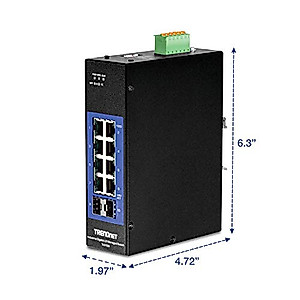 TRENDnet 10-Port Industrial Gigabit L2 Managed DIN-Rail Switch, 8 X Gigabit, 2 X SFP Slots, DIN-Rail Mount, IP30, Vlan, Qos, Lacp, STP/Rstp, Bandwidth Management, Lifetime Protection, TI-G102i
