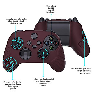 eXtremeRate PlayVital Guardian Edition Wine Red Ergonomic Soft Anti-Slip Controller Silicone Case Cover for Xbox Series X/S, Rubber Protector Skins with Joystick Cap for Xbox Core Wireless Controller