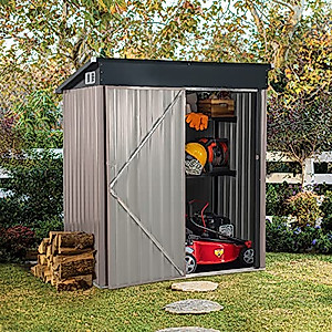 Verano Garden 5'x3' Outdoor Storage Shed, Galvanized Metal Steel Garden Shed W/Lockable Door, Small Bike Storage for Backyard, Patio, Lawn/Taupe