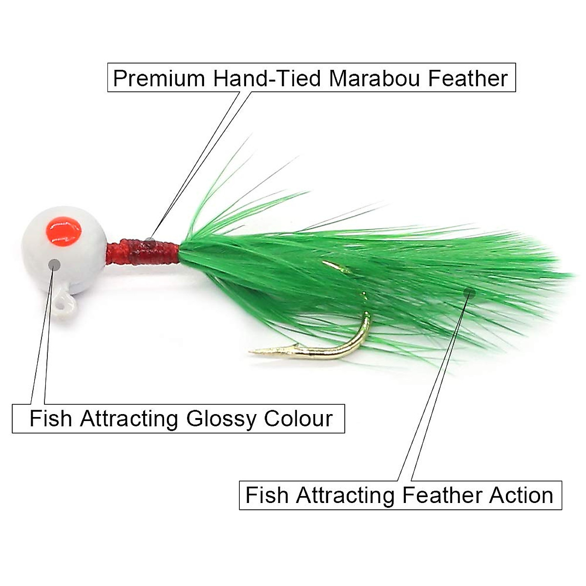 YZD 12 Piece Crappie jig Head Fishing Lure Hook with Feather Fly Fishing Panfish Sunfish Hair Jig Bait 1/16oz (6 Color Mix)