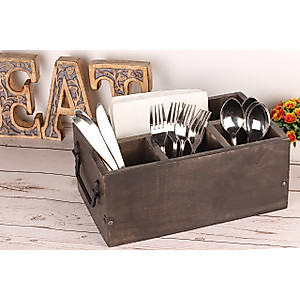 ARTISENIA Mother's Day Gifts Wooden Kitchen Utensil Holder With 4 Compartments Wood Utensil Organizer for Cutlery, Napkins, Cups Caddy Organizer