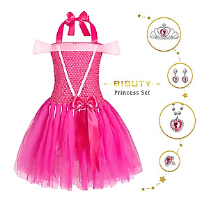 BIBUTY Princess Dress Up Clothes for Little Girls Princess Dresses, Pretend Play & Dress Up Princess Costume Set with Princess Crown for Little Girls, Princess Toys Gifts for 3-6 Toddler Little Girls