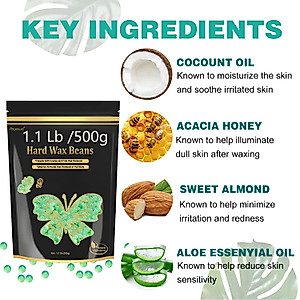 Waxing Beads for Hair Removal 1.1LB, Wax Beads for Sensitive Skin, Painless Wax Beans for Brazilian,Eyebrow Facial Leg for At Home Pearl Waxing Beads with 20 Spatulas for Women Men