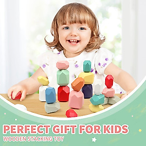 FUNNYB&G 36 PCS Stacking Rocks Montessori Toys for 1+ Year Old Girls Boys Wooden Building Blocks Balancing Stones for Kids Preschool Educational Sensory Toys for Toddlers Easter Birthday Gifts