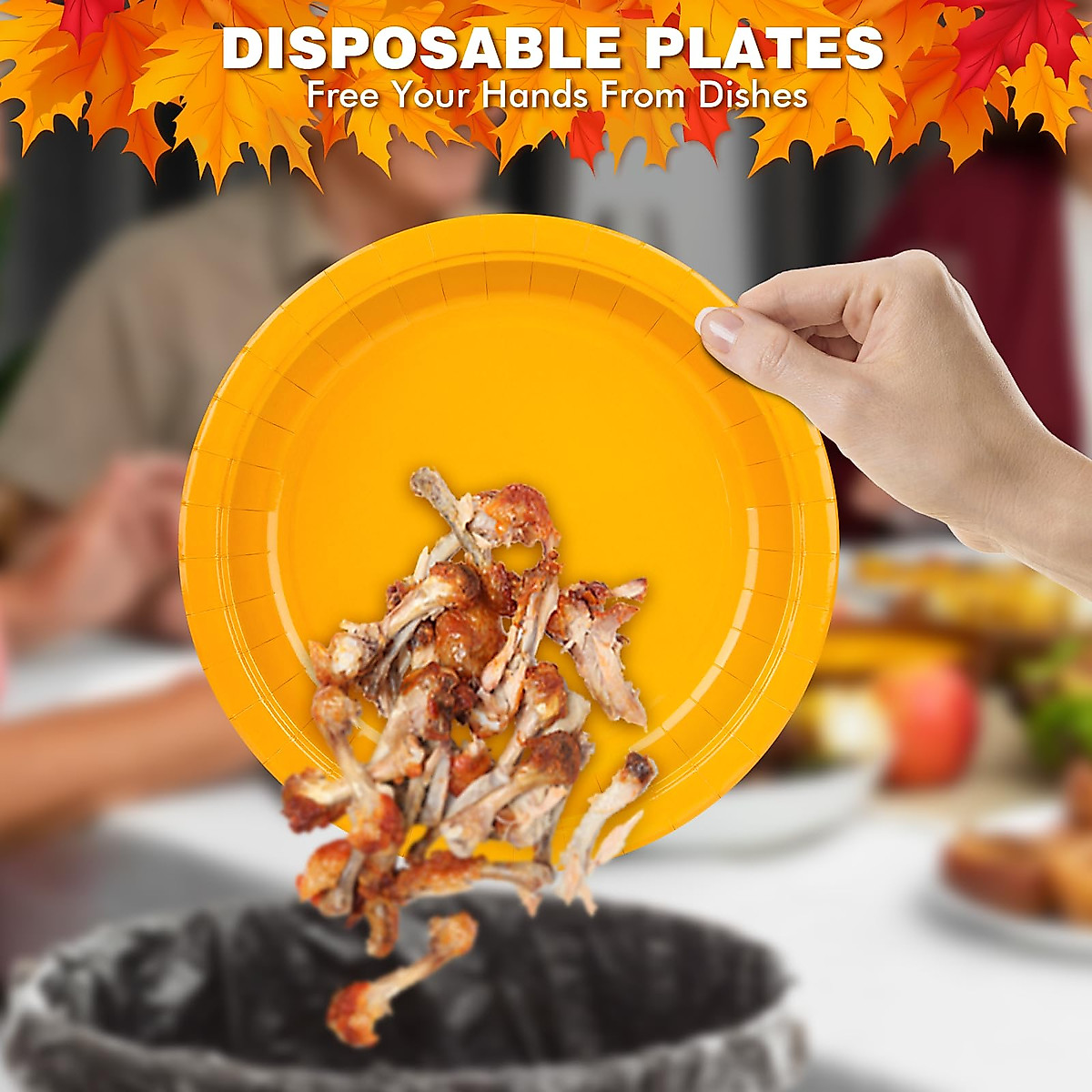 48PCS Thanksgiving Paper Plates Fall Disposable Dinner Plates Heavy Duty Kids Dinnerware Sturdy Appetizer Dessert Plates Give Thanks Autumn Harvest Party Supplies Round Multi-color Plates 10in&7in