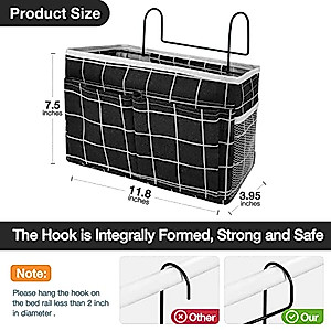 Ndeno Bedside Caddy Storage Bag Hanging Pocket Organizer for Bunk and Hospital Beds Crib,Dorm Rooms Bed Rails for Remotes Mobile Phone Keys, Glasses, Books (Black Plaid)