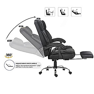 Massage Office Chair with Footrest,Ergonomic Executive Home Office Chairs,Faux Leather and Adjustable Height Swivel Recliner Computer Chair (Black)
