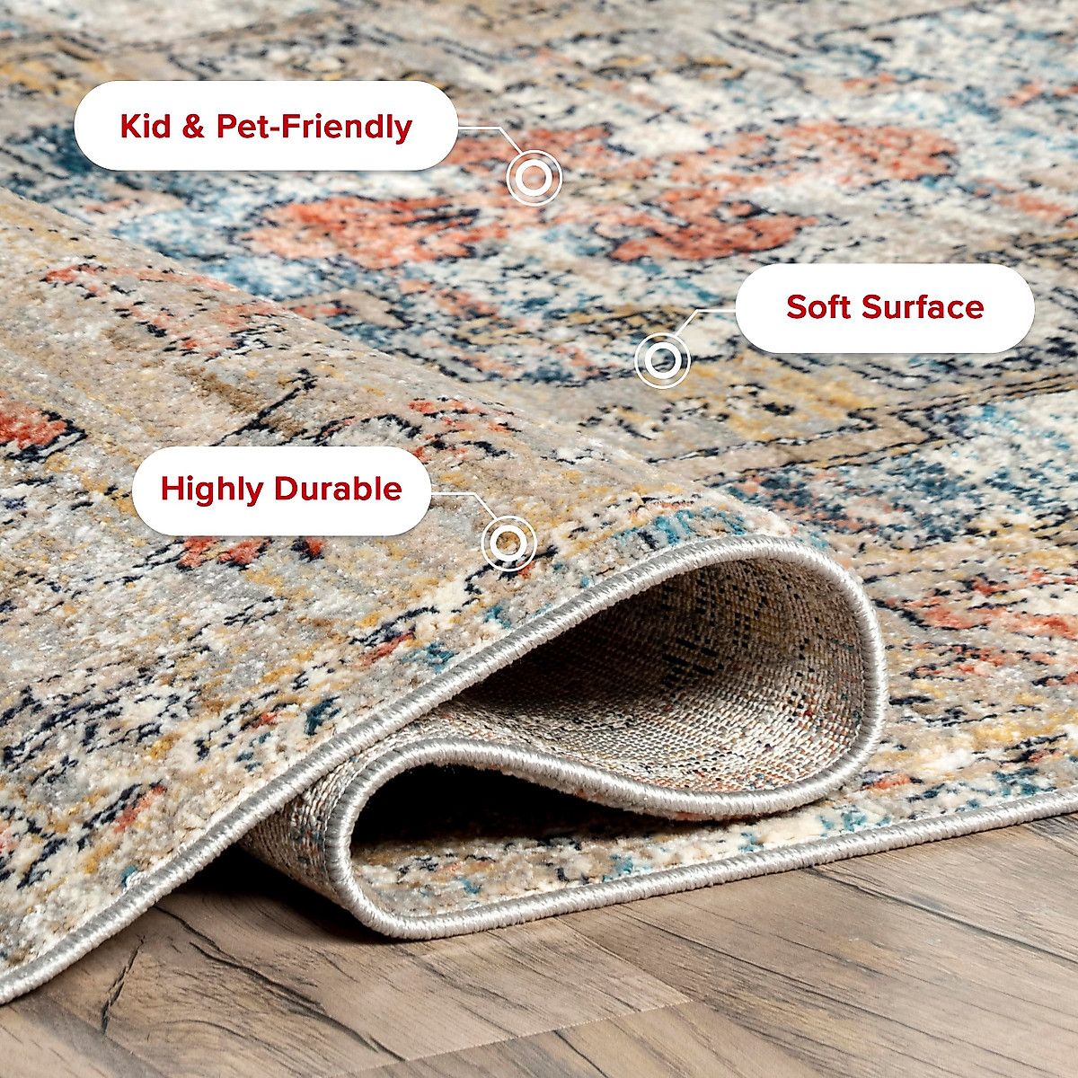 nuLOOM Marley Traditional Medallion Fringe Area Rug, 4' x 6', Beige, Rectangular, 0.3" Thick