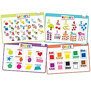 merka Kids Placemats for Dining Table Toddler Placemat Silicone Placemats for Toddlers Letters Numbers Shapes and Colors Alphabet Set of 4