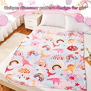 Cloele Dinosaur Blanket for Girls Pink Throw Toddler Blanket Unique Dinosaur Gifts for Kids and Teens - 50" x 60" Tie Dye Dino Flannel Blanket Soft Cozy Dinosaur Room Decor Blanket for Couch Sofa Bed