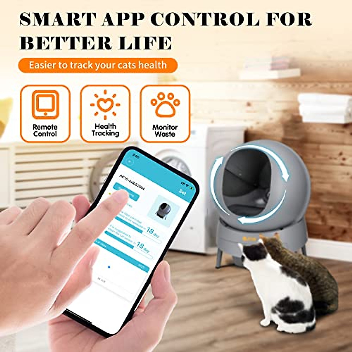 PETNF Self Cleaning Cat Litter Box with App,No More Scooping Automatic Cat Litter Box with Infra-Red Sensor System,Excellent Odor Removal,Ultra-Quiet Electric Kitty Litter Boxes for Multi-Cats