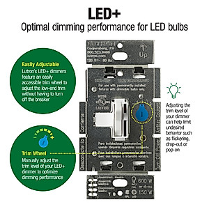 Lutron Toggler LED+ Dimmer Switch for Dimmable LED, Halogen and Incandescent Bulbs, 150 Watt, Single-Pole or 3-Way, TGCL-153PH-WH, White