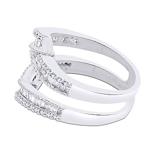AFFY Baguette Shape Cubic Zirconia Enhancer Wrap Guard Ring in 14K White Gold Over Sterling Silver (7.5)