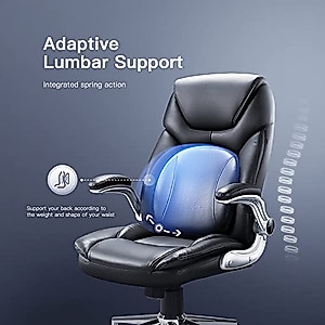 HUANUO Leather Office Chair, Executive Computer Desk Chair, Executive Office Chair with Adjustable Flip-up Arms, Leather Desk Chair with Lumbar Support