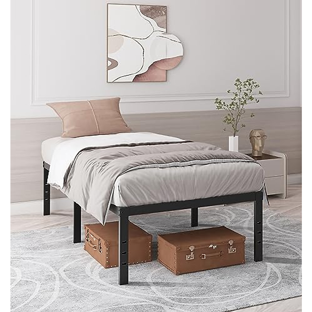 caziwhave Twin Bed Frame 14 Inch High Max 3500 lbs Heavy Duty Metal Mattress Foundation Platform Sturdy Steel Slat Support Twin Size No Box Spring Needed Easy to Assembly Noise Free Non Slip