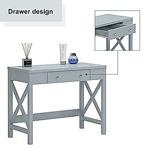 sogesfurniture 39.4inches Computer Desk with Drawer, Makeup Vanity Table, Writing Study Desk with Drawers, for Home Office, Dressing Table, Gray