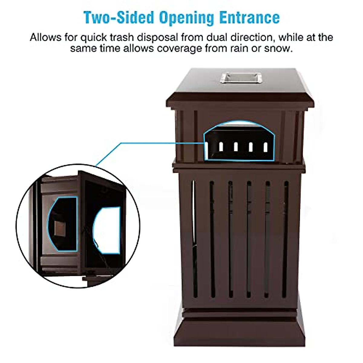 IRONWALLS Commercial Trash Can, Brown Indoor Outdoor Garbage Can with Lockable Lid, Removable Inner Barrel, Rectangular Waste Bin Container Trash Receptacle for Patio, Park, Plaza