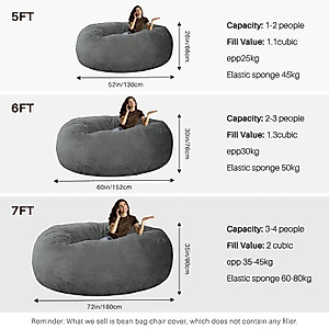 Oversized Bean Bag Chair Cover for Adults,Living Room Furniture Soft Washable Microfiber Kids Bean Bag Chair Cover,Lazy Sofa Bed Cover PV Velvet Bean Bag Cover (No Chair) (Light Gray, 5FT 130 * 66cm)