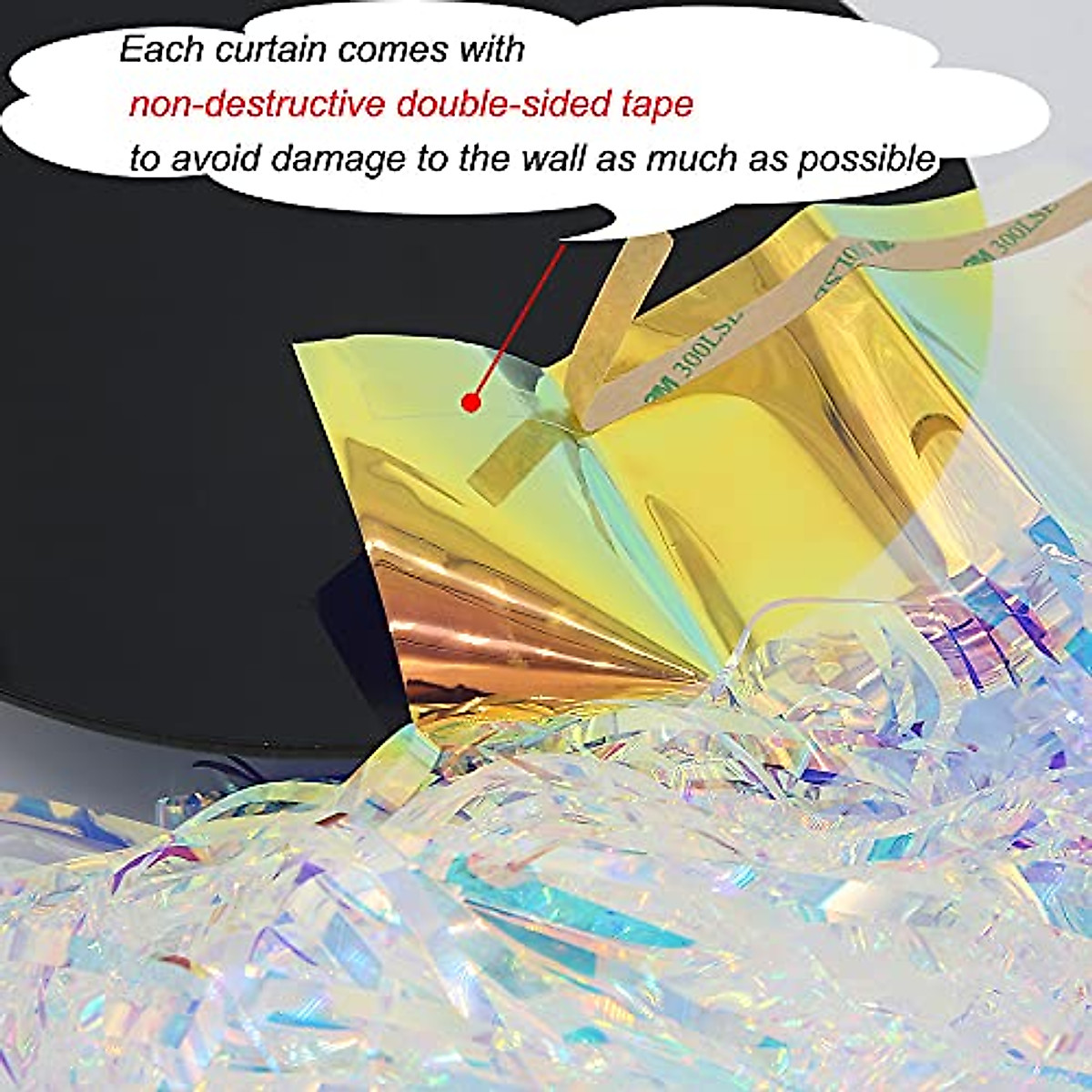 LILF Gorgeous Holographic Iridescent Fringe Curtain - 2 Pack of 8.3ft x 3.3ft Tinsel Streamer for Wedding Birthday Party Bridal/Baby Shower Christmas Photo Booth Backdrop Decoration