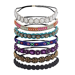 inSowni 7 Pack Handmade Rhinestone Jewled Beaded Headbands Hairbands Hair Accessories Headwraps for Women Girls Brides