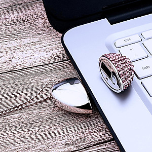 WooTeck 64GB Crystal Loving Heart Jewelry USB Flash Drive Pendrive with Necklace,Pink