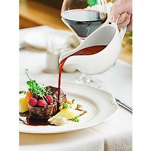 Yedio 18 oz Gravy Boat with Saucer, Large White Ceramic Gravy Boat, Boat and Tray for Turkey Beef Sauce, Salad Dressing, Creamer, Milk, Broth,Microwave and Dishwasher Safe