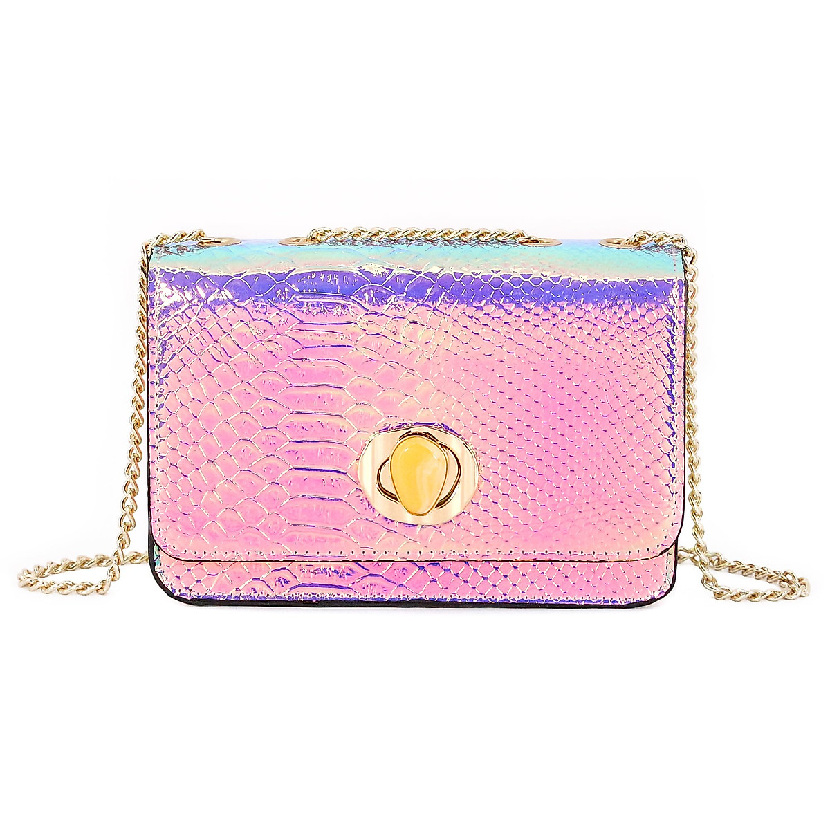 Segreto Women Hologram Evening Bag Handbag Holographic Shoulder Bag Chain Purse Crossbody Bag for Party(Purple)
