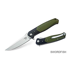 Bestech Knife BG03A Folder 3.8 in Plain and Green G10 Handle Hunting-Folding-Knives, Black