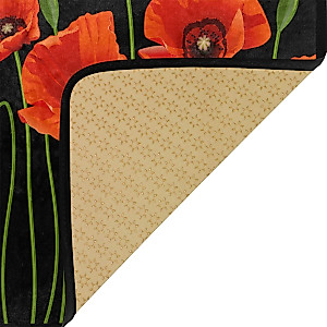 AGONA Anti Fatigue Kitchen Mat Red Poppy Flower in Black Kitchen Floor Mat Soft Standing Mats Absorbent Area Rugs Non Slip Kitchen Rugs Bath Rug Runner Carpet for Home Decor Indoor Outdoor