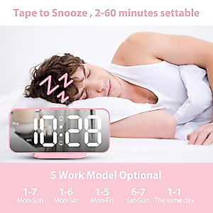 ALANAS Digital Alarm Clock, Dual Alarms with Snooze,Pink Alarm Clocks for Girls, Brightness Dimmer, 2 USB Charging Ports for Cellphone, Mordern Alarm Clocks for Bedroom Bedside Classroom