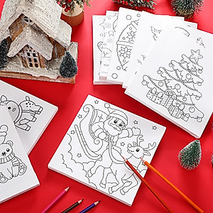 Yeaqee 12 Pcs Christmas Pre Drawn Canvas Painting Stretched Cartoon Canvas 8 x 8 Inch Christmas Trees Santa Snowman Nativity DIY Art for Boy Girl Adult Craft Party Birthday Gift(Classical)