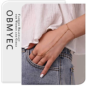 Obmyec Boho Gold Finger Ring Bracelets Beaded Slave Ring Hand Chain Harness Bracelet Hand Jewelry for Women