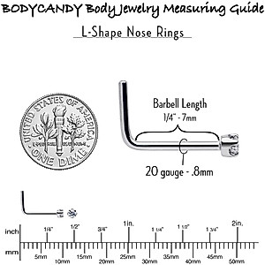 Body Candy Solid 14k White Gold 1.5mm (0.015 cttw) Genuine Diamond L Shaped Nose Stud Ring 20 Gauge 1/4"