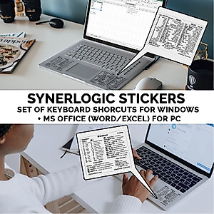 SYNERLOGIC Windows + Word/Excel (for Windows) Quick Reference Guide Keyboard Shortcut Stickers, No-Residue Vinyl (Clear/Large/Combo)