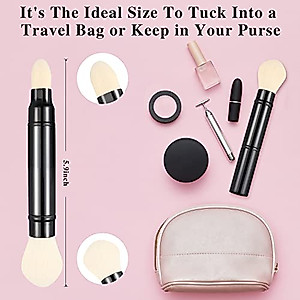Falliny Dual Retractable Kabuki Makeup Brushes, Travel Face Blush Powder Brush, Double-Ended Foundation Concealer Brush with Cap for Blush, Bronzer, Buffing, Highlighter, Flawless Powder Cosmetics