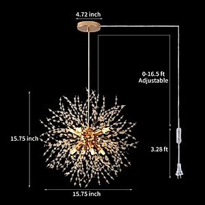 HOXIYA Modern Crystal Chandeliers Firework, Plug in Dandelion Chandelier, Gold Sputnik Pendant Light for Bedroom Foyer Hallway Entryway Kitchen, 8 Light Firework Dandelion Chandelier, G9 Socket