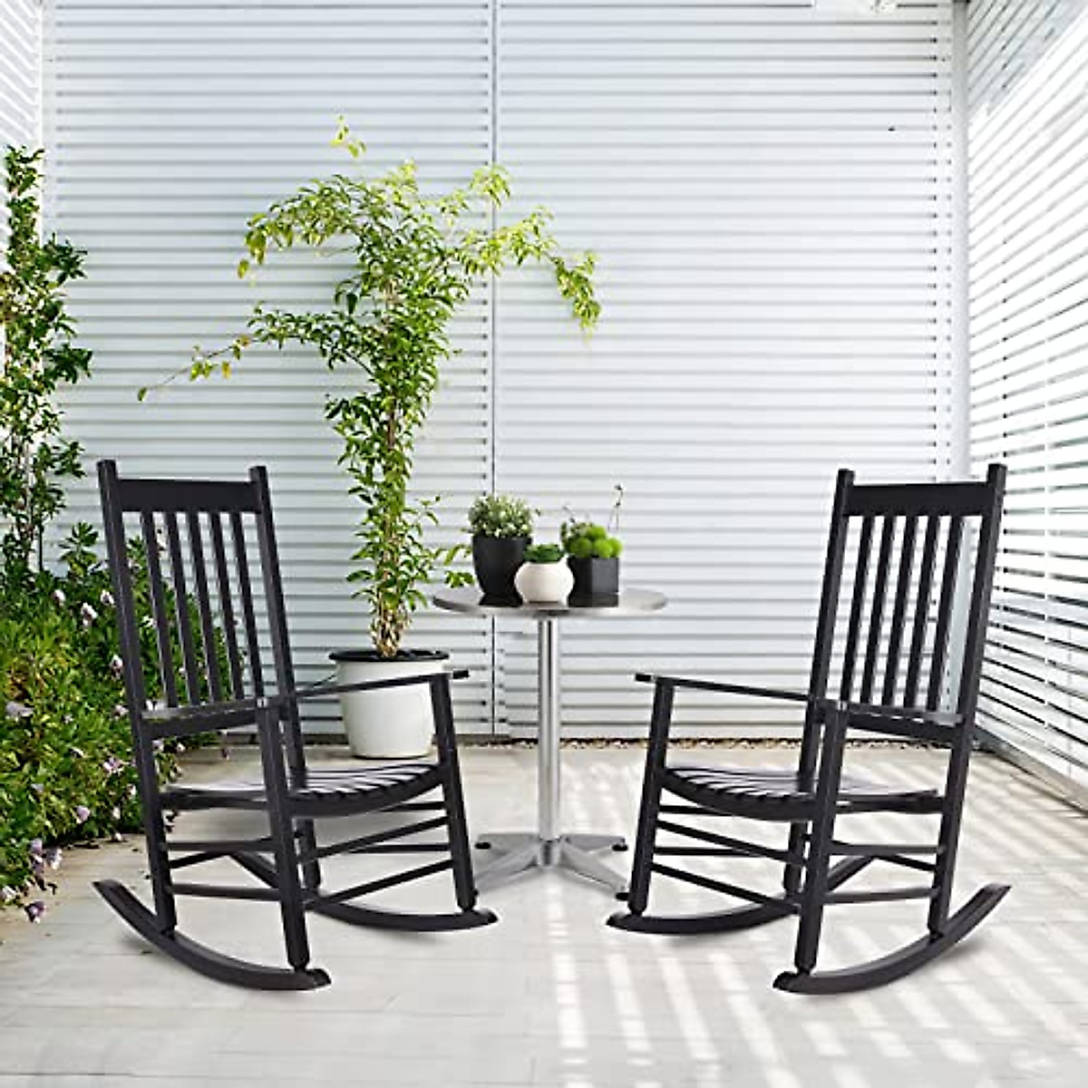 MAMIZO Wooden Rocking Chair Outdoor with High Back,Rocking Chair Indoor Oversized Easy to Assemble for Garden,Lawn,Balcony,Backyard,Porch,Wooden Rocking Chair Set of 4,Porch Rocker 4PCS